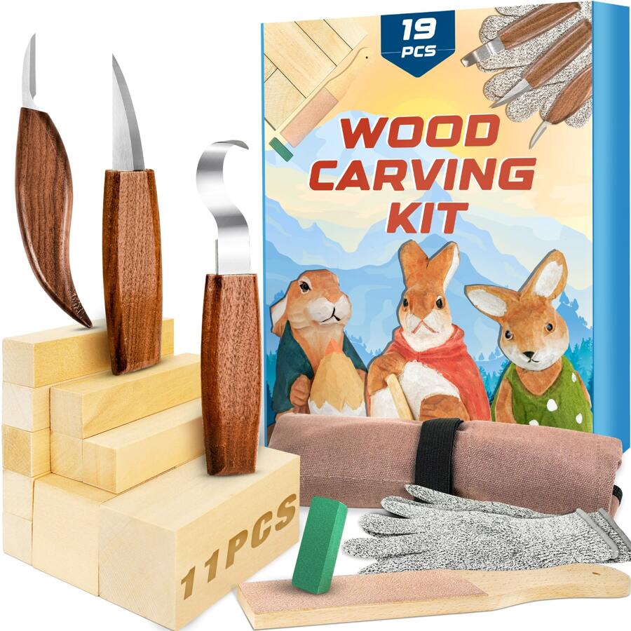 Wood Cutting Kit, 19-in-1 Cutting Knife Set with 11 Pieces of Basswood ...