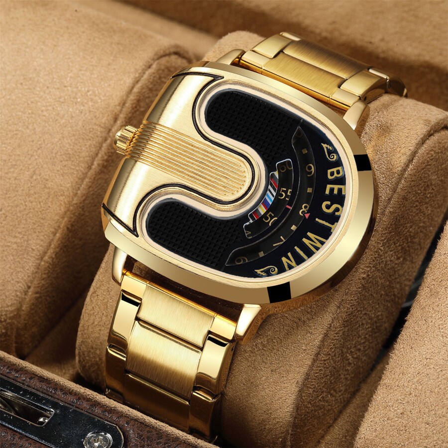 Unique Personality U-shaped Fashionable Alloy Quartz Men's Watch With Rotating Disc Dial | SHEIN USA