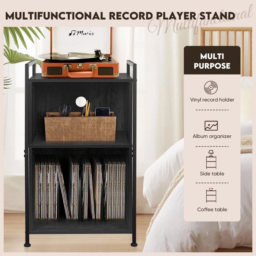 Turntable Stand 3-Tier Record Player Stand, Record Player Table with ...