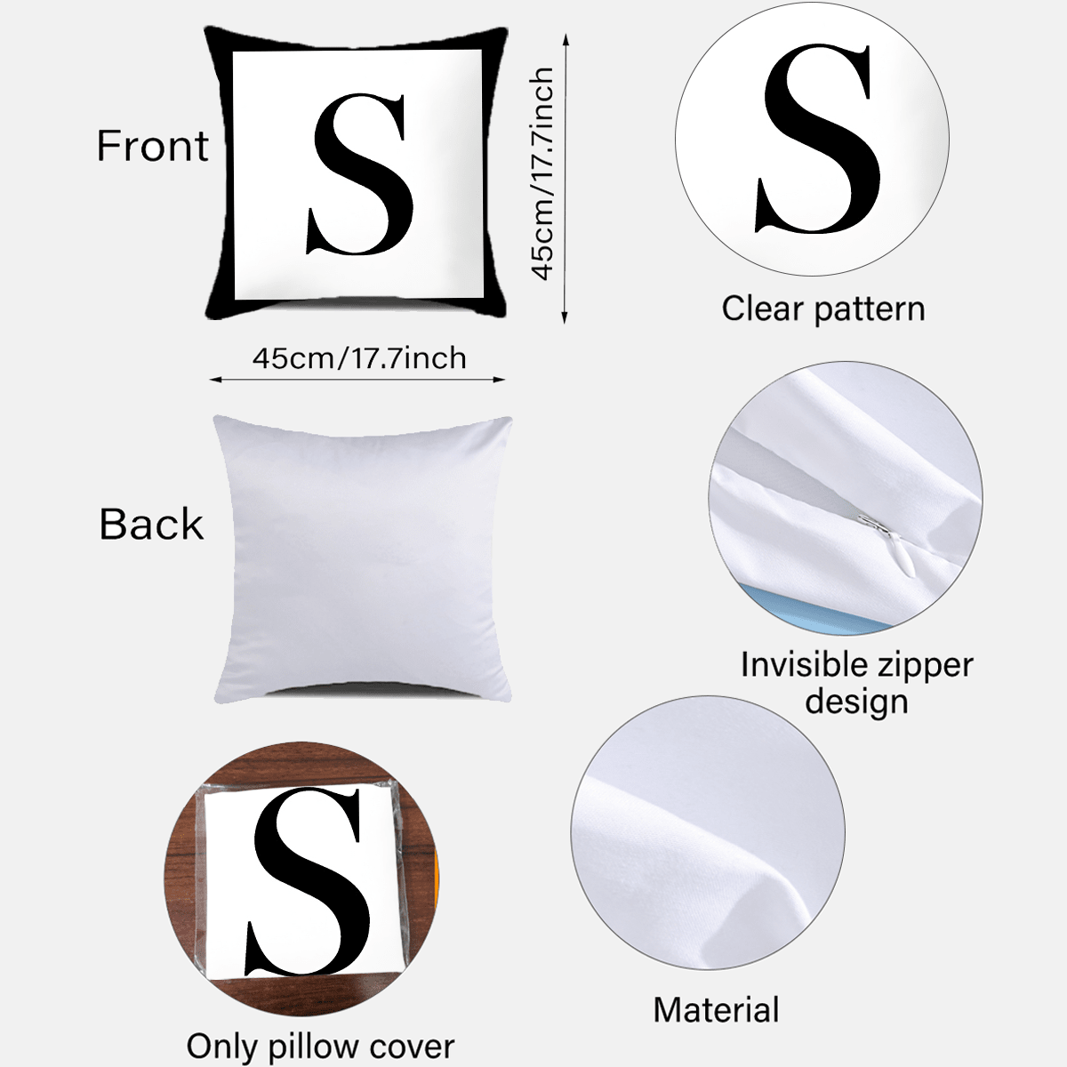 1pc Pillowcase Without Pillow Inner, Simple Style Initial Letter Throw ...