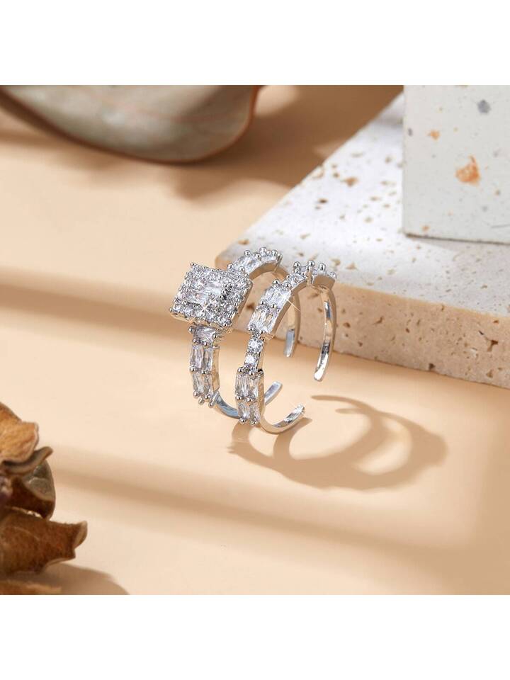 Simple Square Diamond Wedding Rings