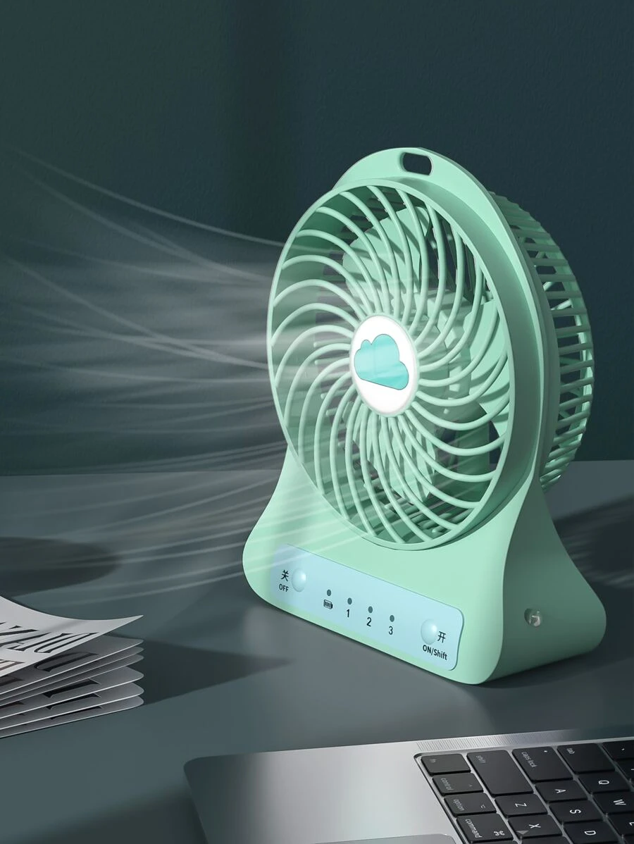 1pc 3-speed Adjustable Desk Portable Mini Silent Fan With Light ...