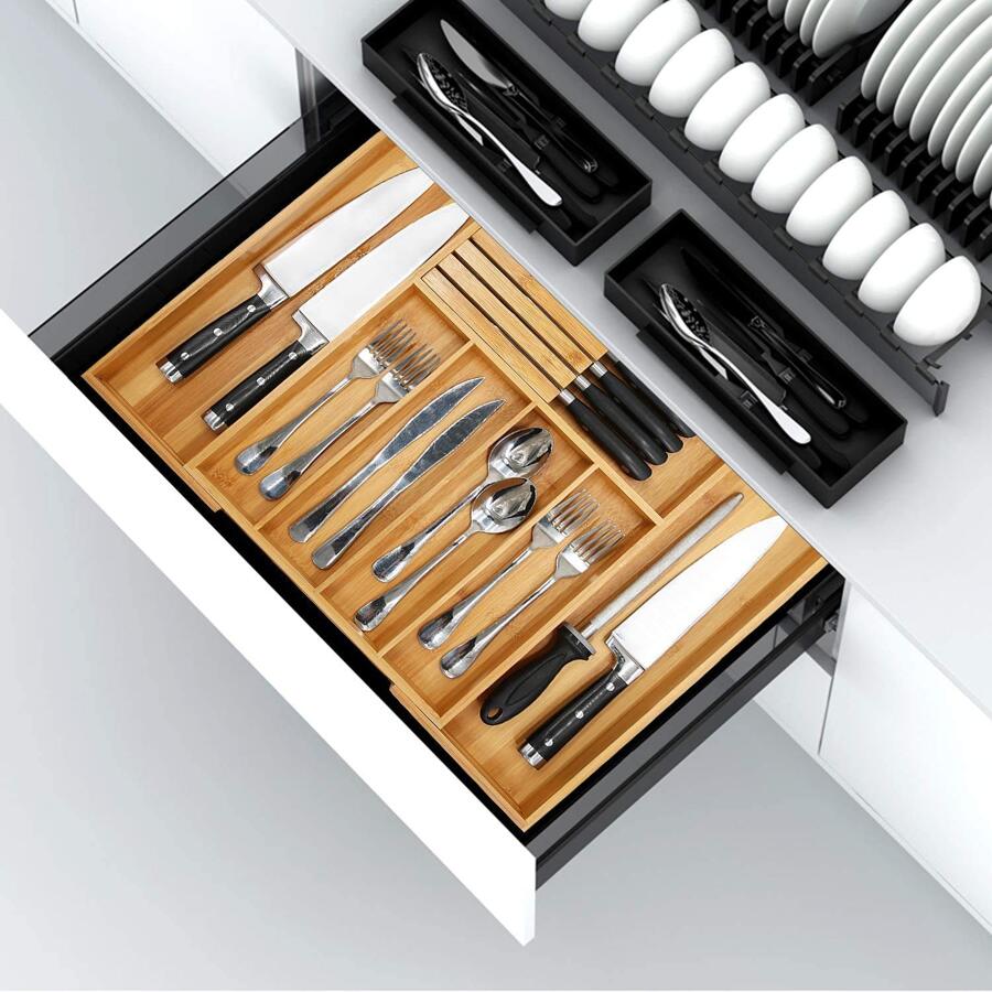 Bamboo Silverware Drawer Organizer Kitchen, Expandable Utensil Holder ...