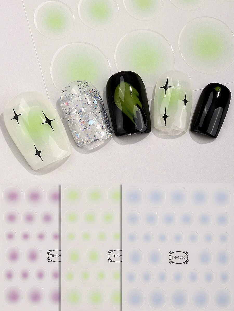 Beauty Sticker 3sheets Gradient Semi-Transparent Nail Stickers For ...