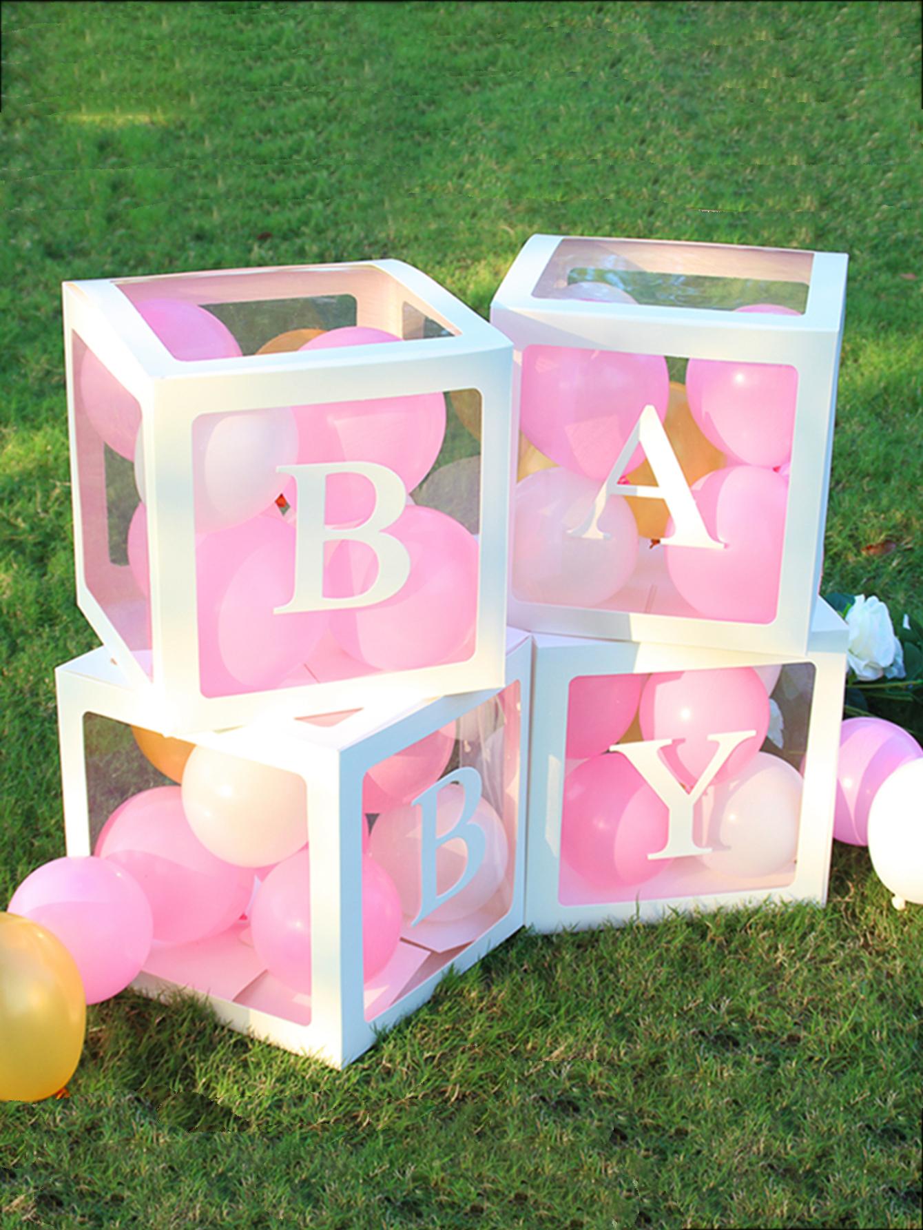 1set Balloon Box, Baby Box One Box With Letter White Clear Balloon Box ...