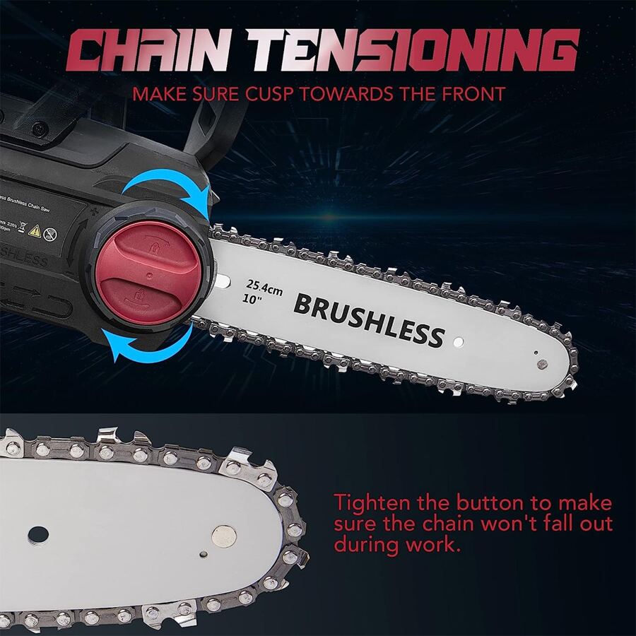 Dextra Cordless Chainsaw 10-inch, Brushless Battery-powered Chainsaw ...