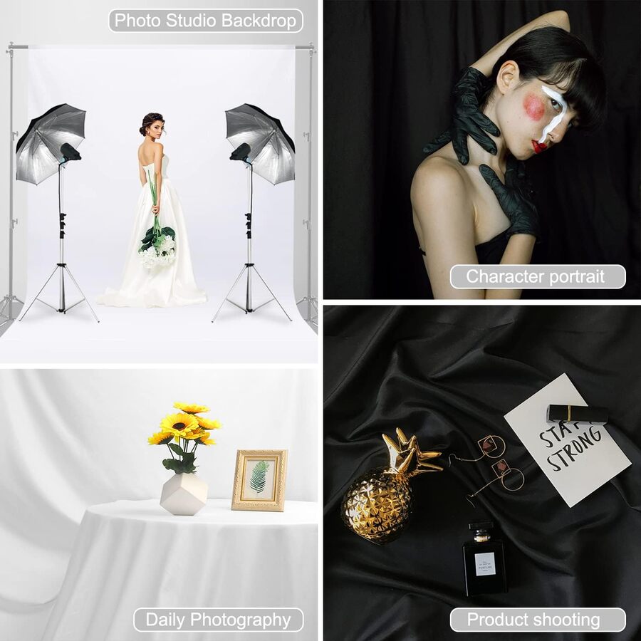 2 Pack 10 x 7 FT White & Black Backdrop Background Photography, Photo ...