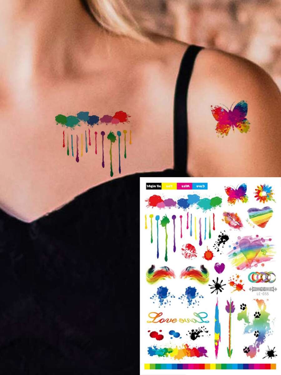 1 Sheet Disposable Tattoo Sticker, Waterproof Temporary Tattoos for ...