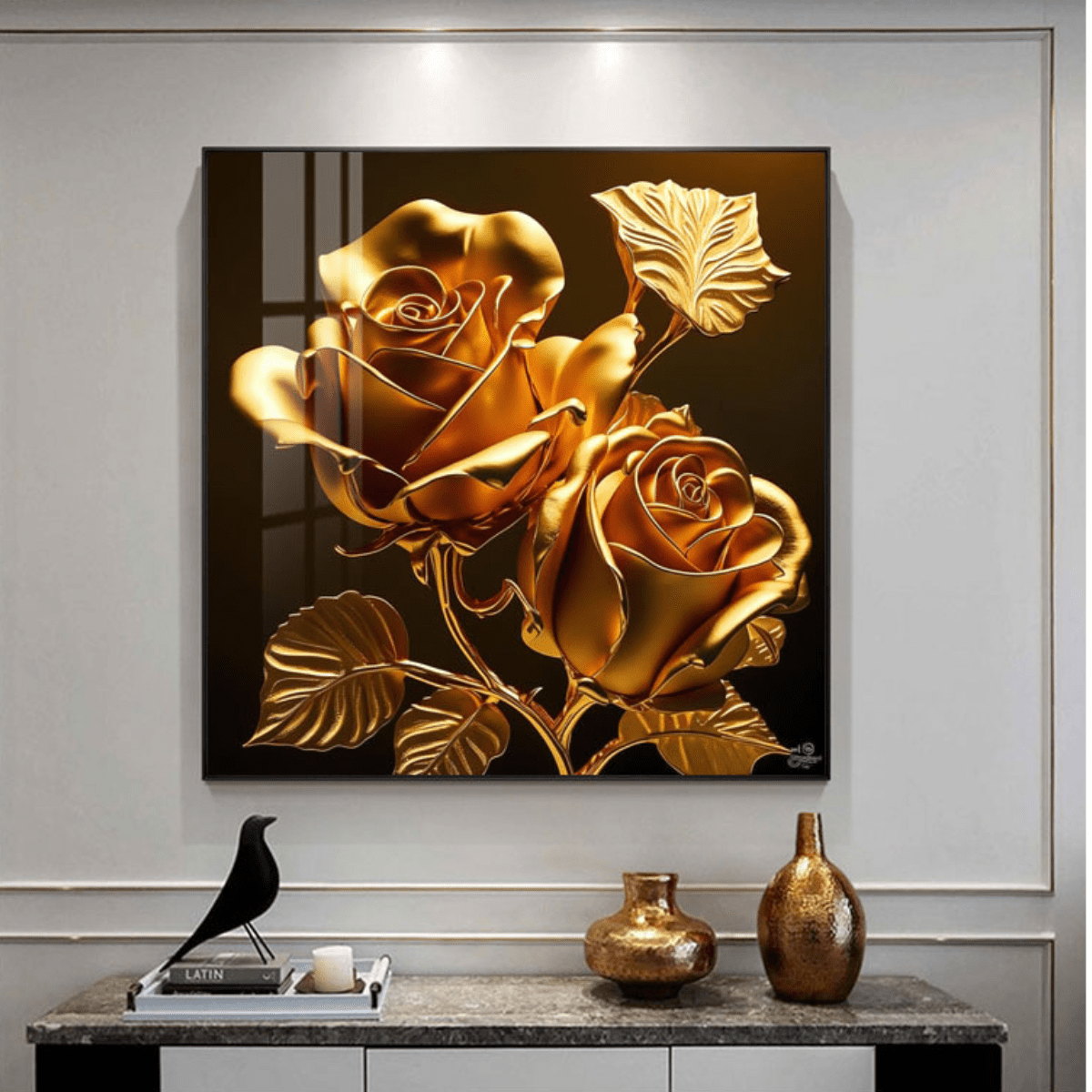 1PC Golden Rose Gorgeous Canvas Painting, Plant Posters And Prints For ...