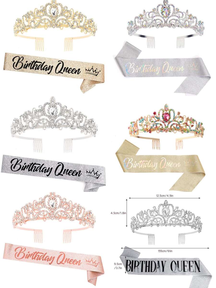 2pcs/set Birthday Queen Party Crown With Shoulder Strap And Dress ...