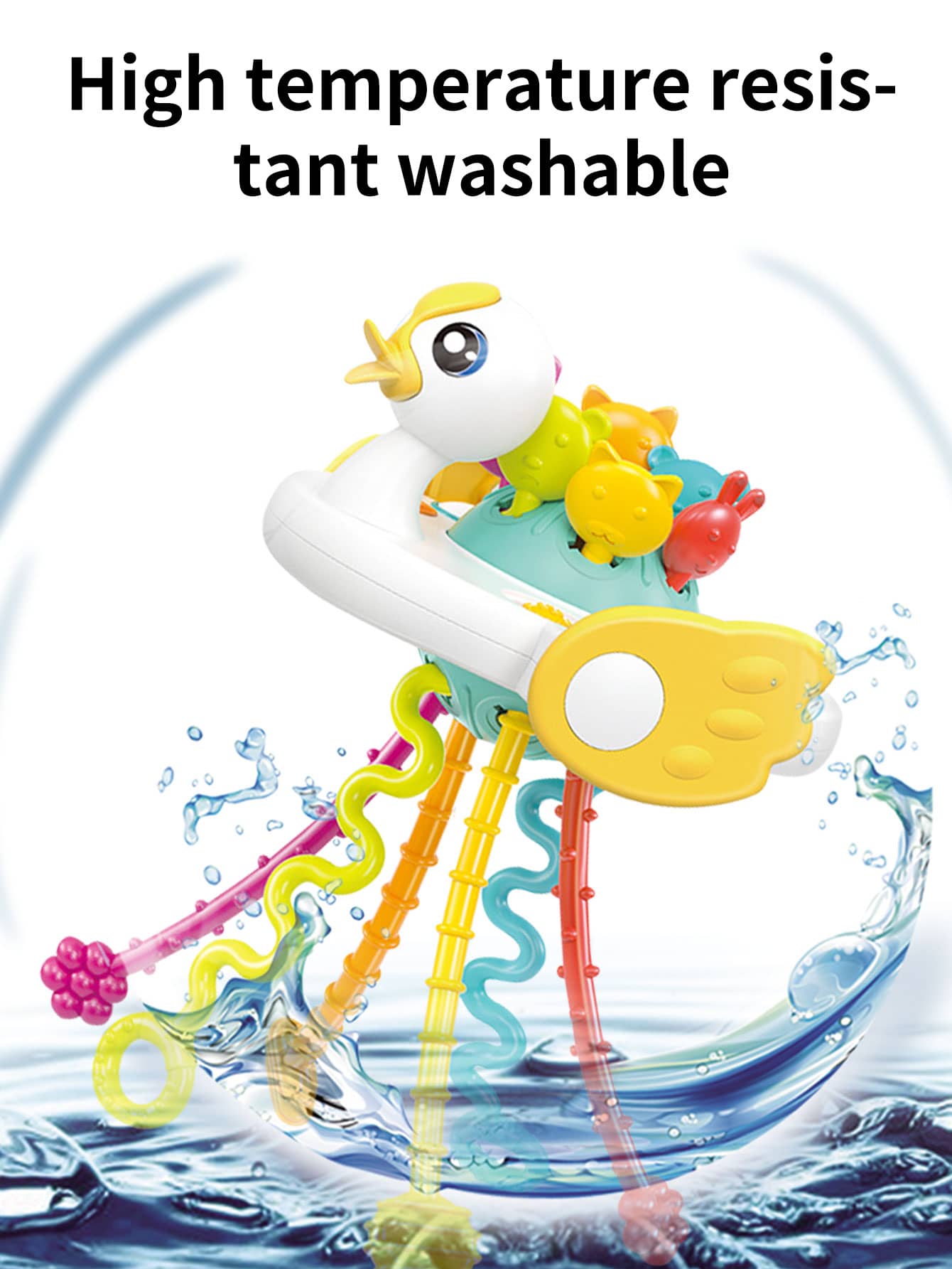 Baby Sensory Montessori Toy Duck Pull String Silicone Teething Toy ...