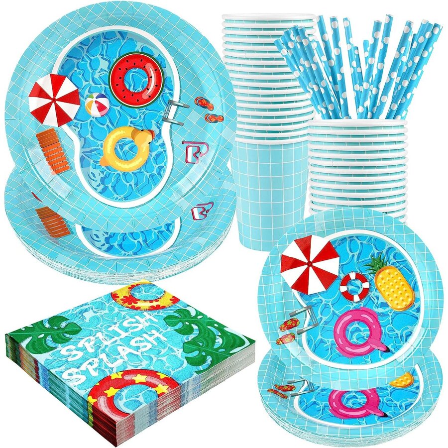 Pool Party Supplies Decorations, Disposable Summer Kids Birthday Paper ...