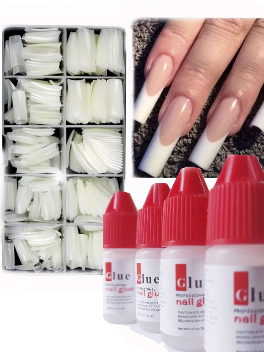 Kit de 4 pegamentos uñas y Caja 500 tips uñas postizas | Moda de Mujer | SHEIN México