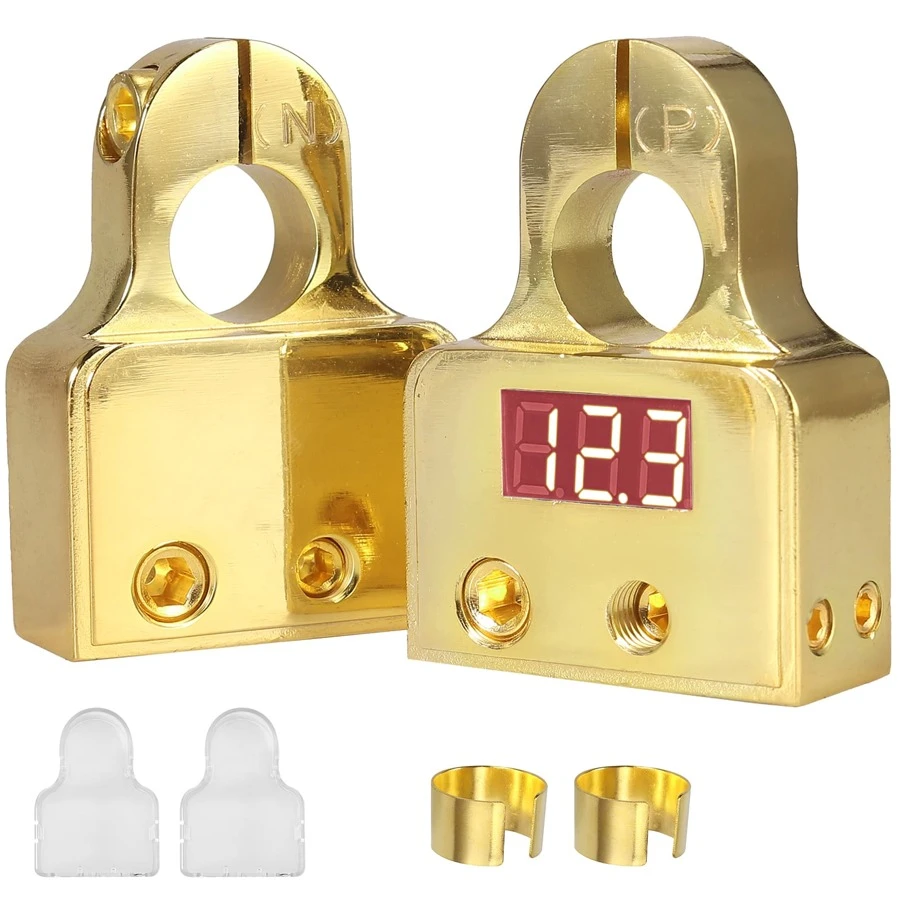 Car Battery Terminal Connectors with Voltmeter - 0/4/8 Or 10 Gauge AWG ...