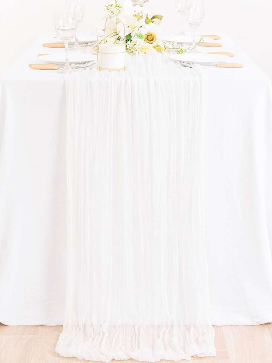 1pc Polyester Crinkle Table Runner, Cheesecloth Table Runner, Gauze ...