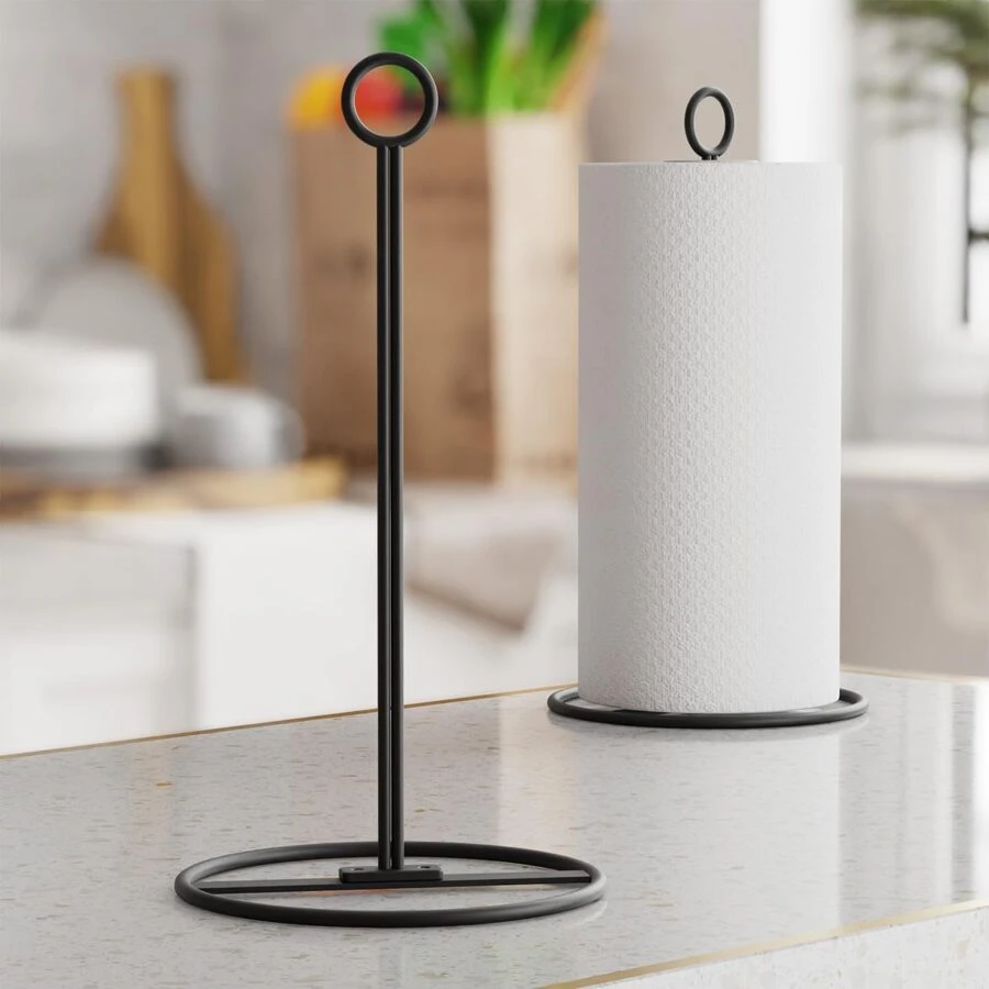 Black Countertop Paper Towel Holder, Kitchen Roll Rack, Small Metal ...
