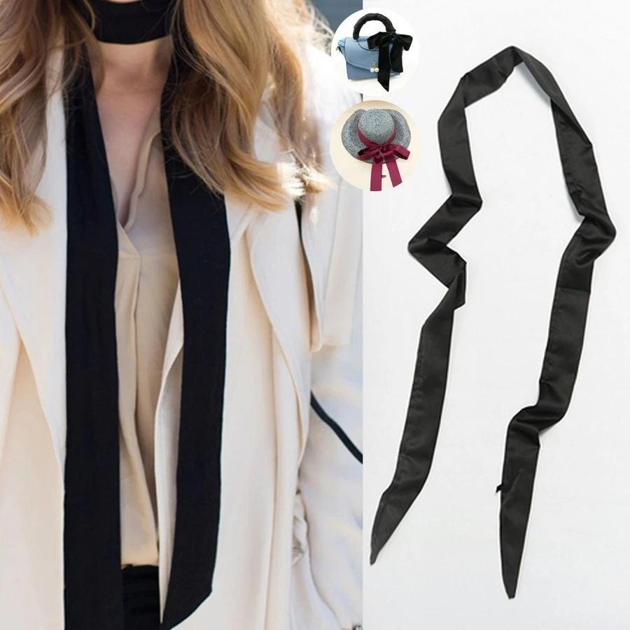 1 Pc New Solid Color Satin Long Narrow Scarf Tied Bag Handle Scarves ...