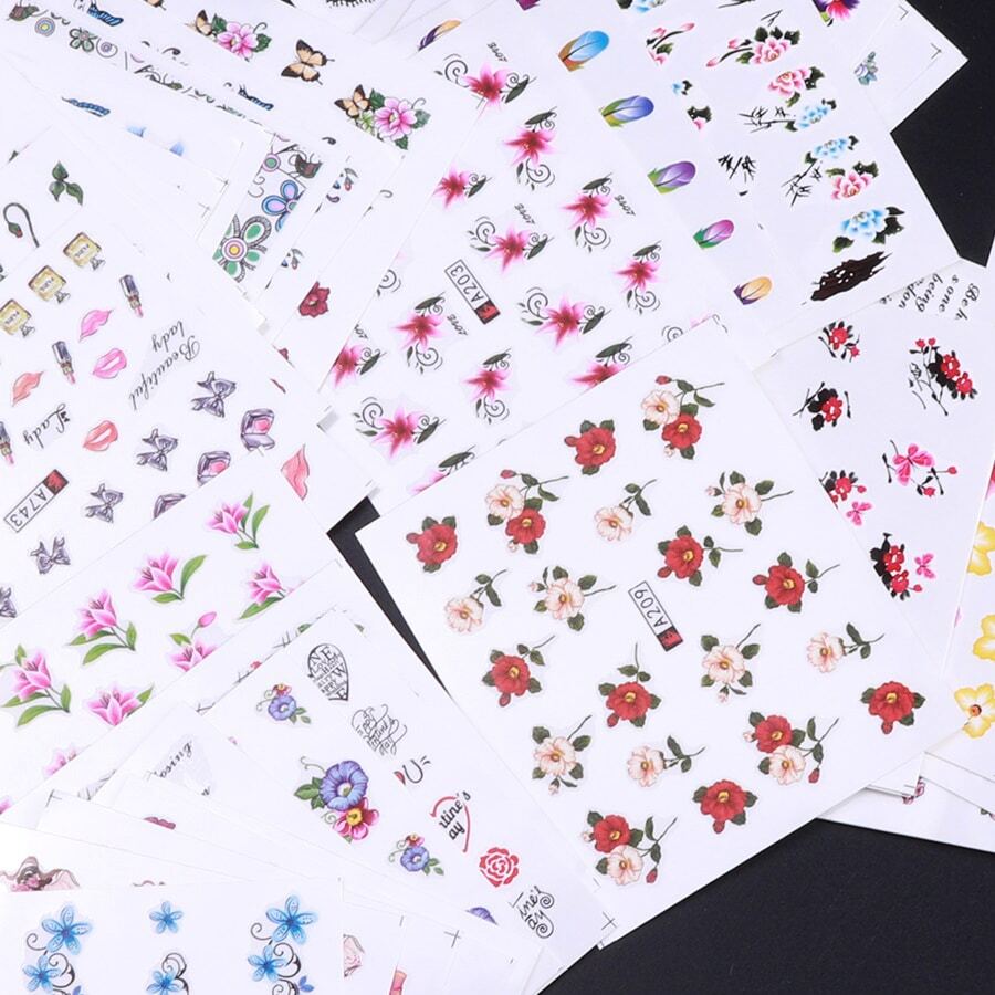 50 Sheets Mixed Designs Nail Stickers Water Transfer Nail Art Watermark