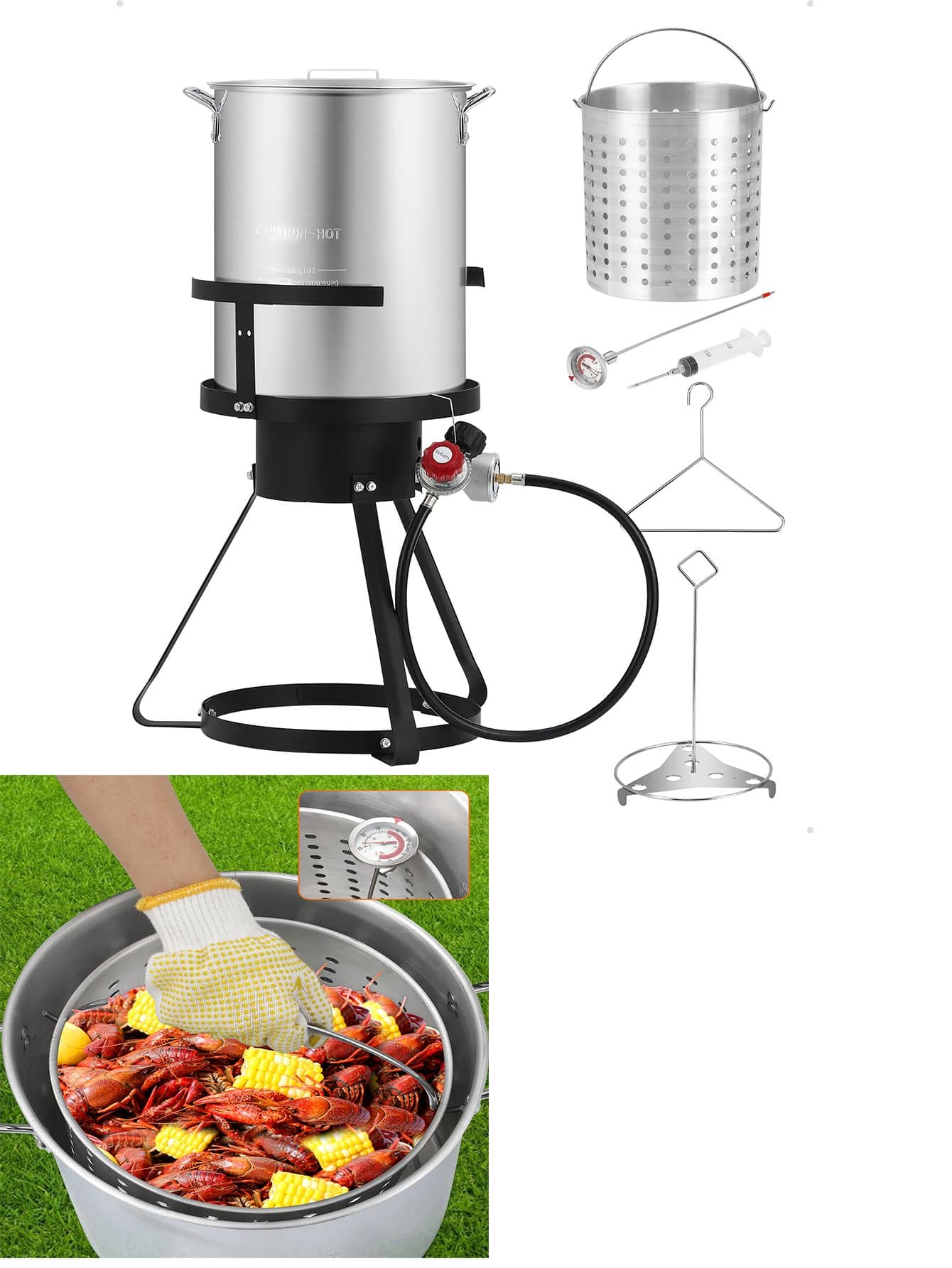 30 QT Aluminum Turkey Deep Fryer Pot, Turkey Fryer Propane Burner Kit ...