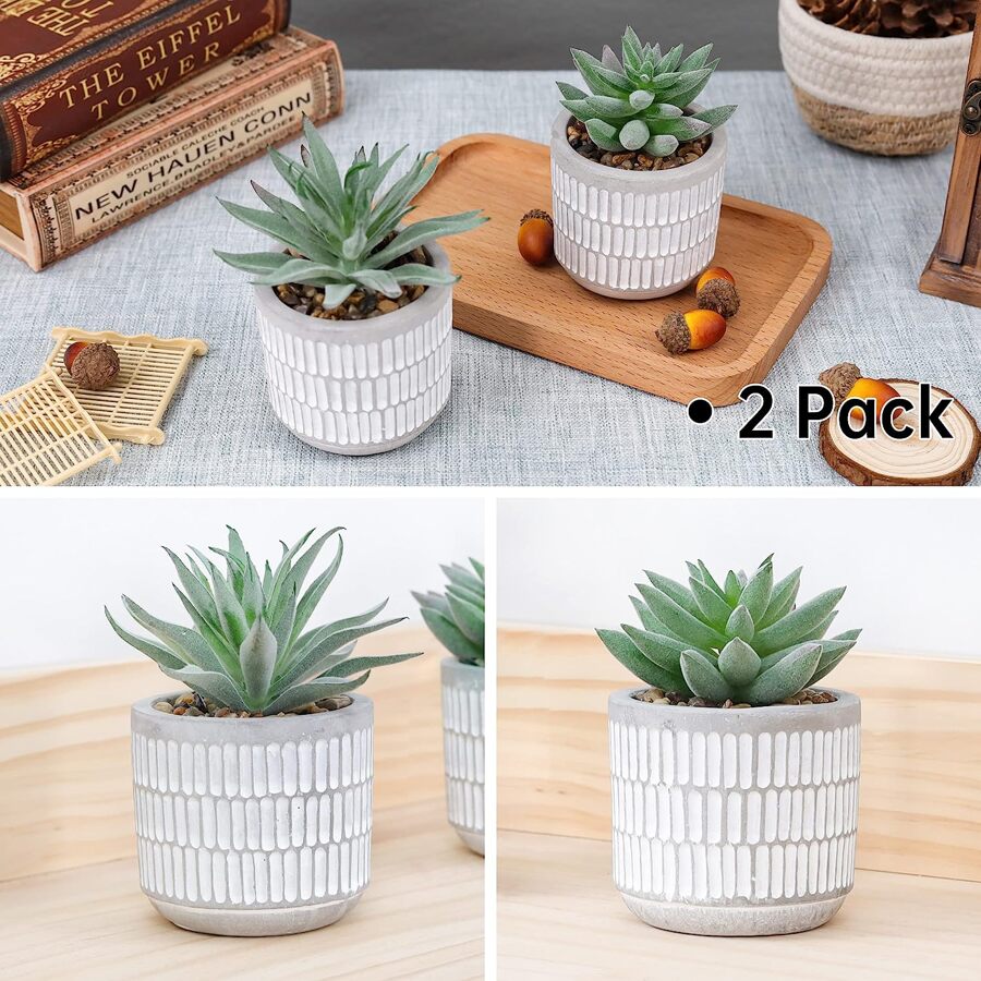 Perfireal 2 or 4 Packs Fake Plants Artificial Succulents Plants in Pots ...