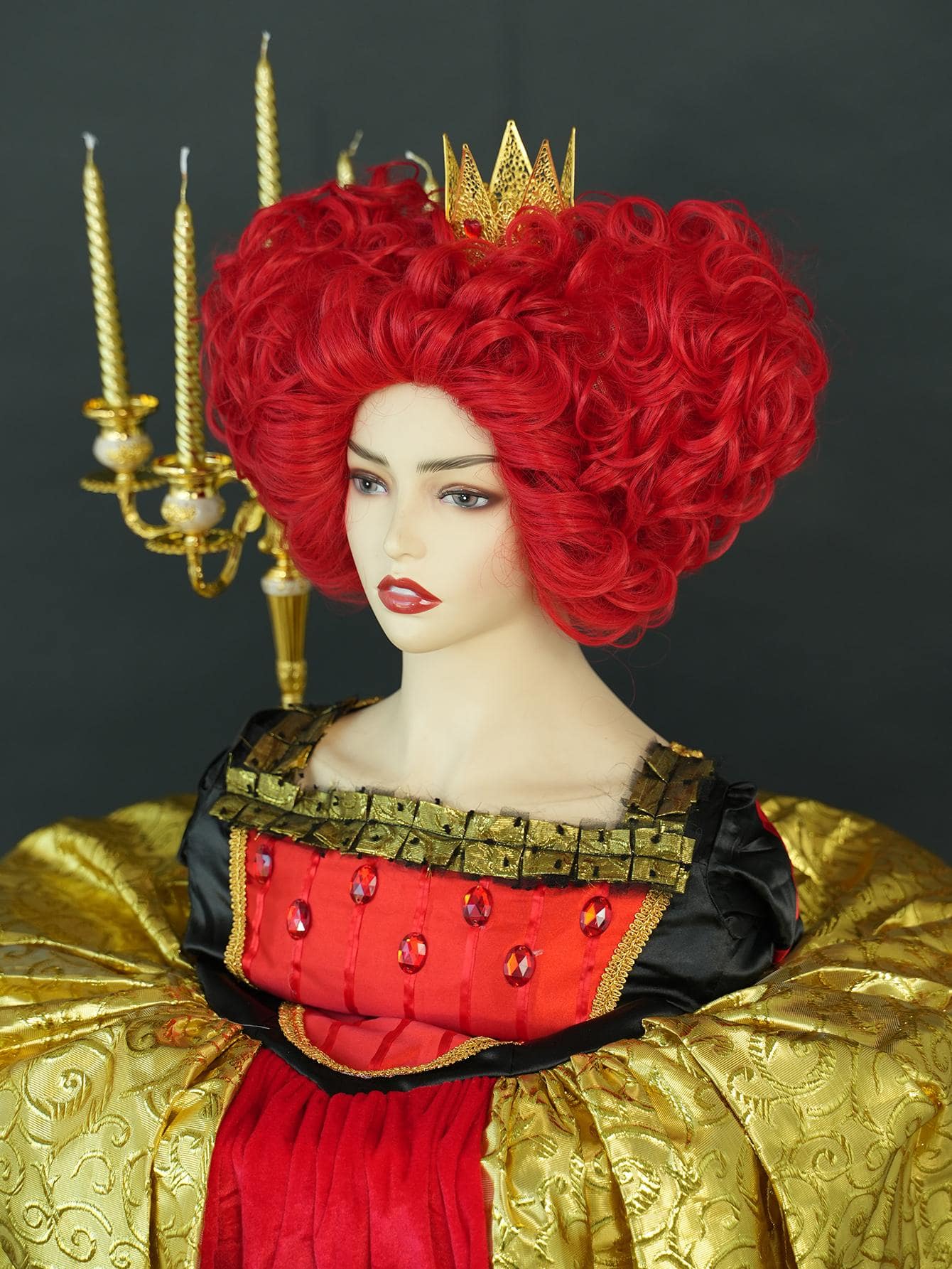 Short Hot Red Curly Halloween Wig Natural Synthetic Hair Red Queen Wigs ...