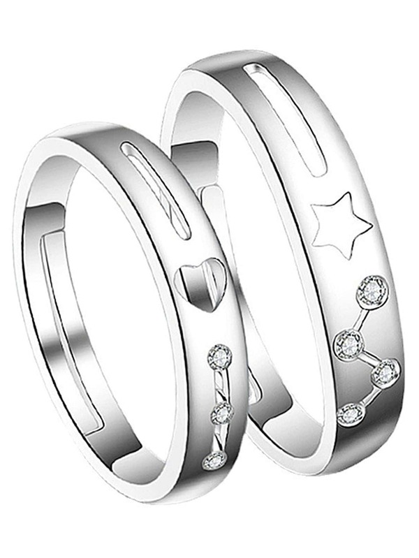 2pcs Sparkling Cz Inlaid Elegant Constellation Design Opening Couple ...