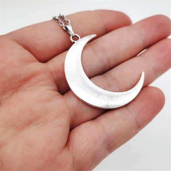 Fashion Antique Silver Color Big Crescent Moon Pendant Necklace Gothic ...