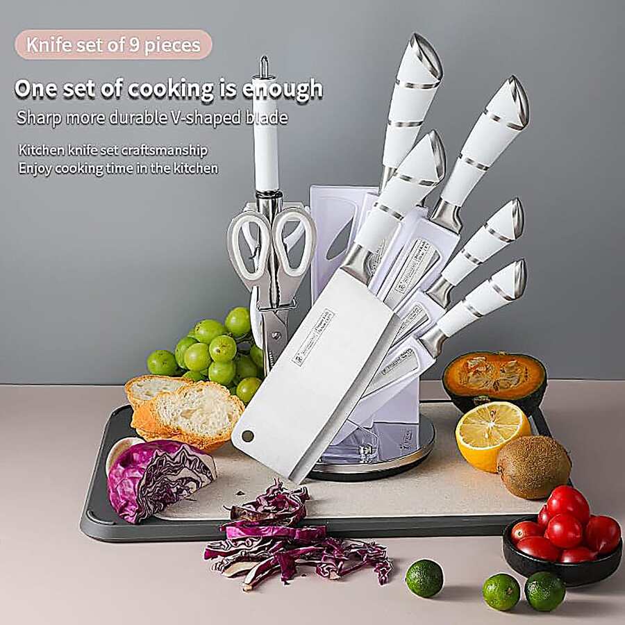 Kitchen Knife Set, Retrosohoo 9-Pieces Black Sharp Non-Stick Coated ...