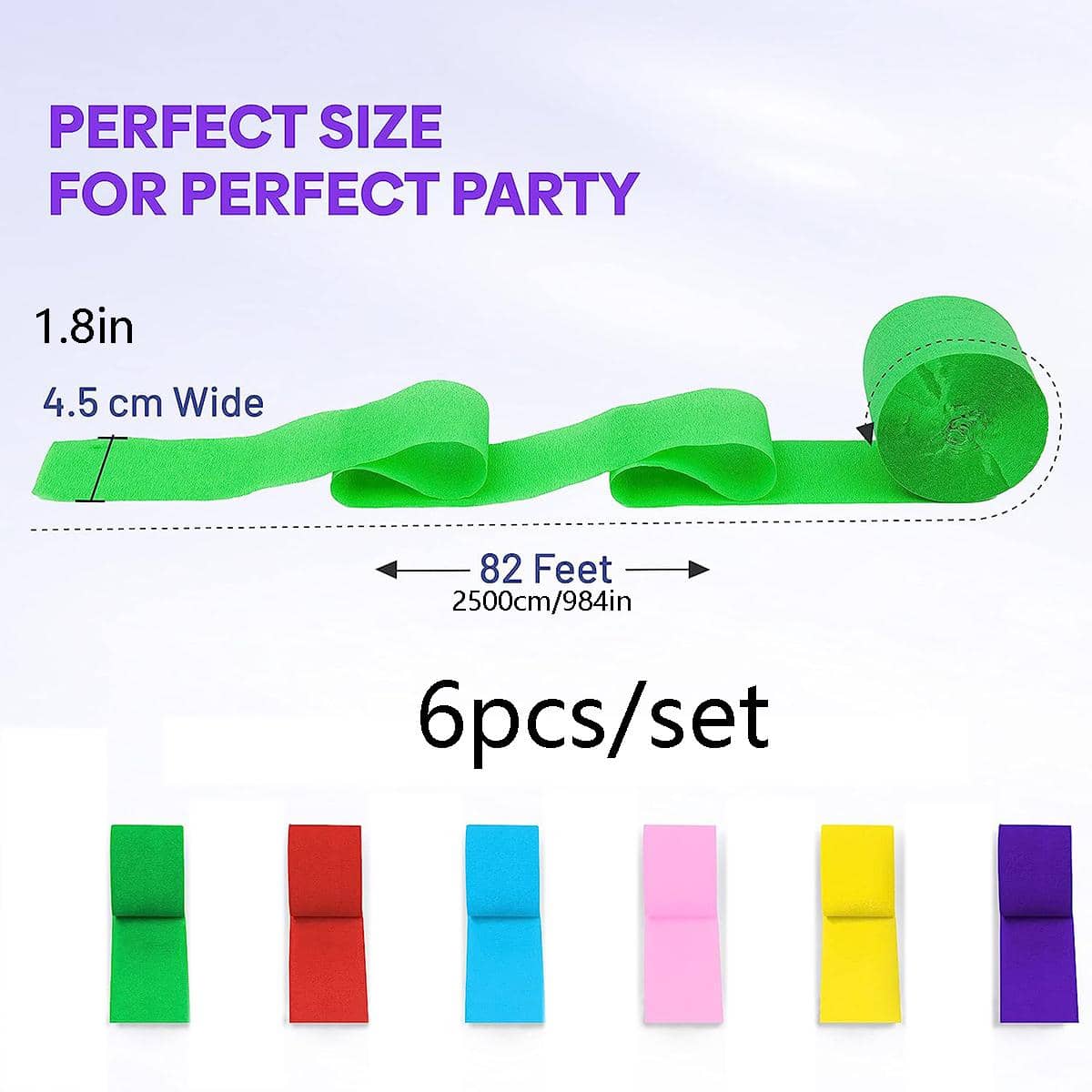 6 Rolls 984ft Long 6 Colors Crepe Paper Streamers, For Rainbow Party ...