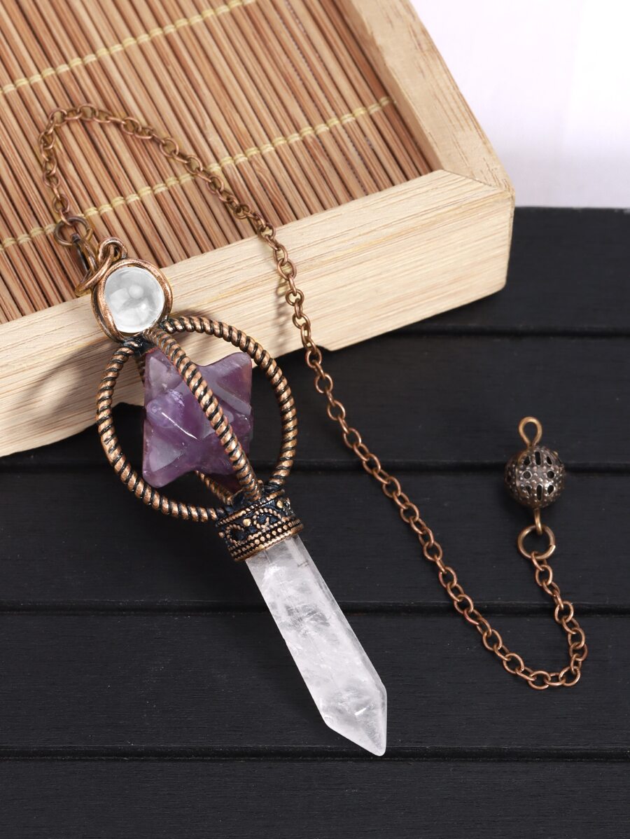 1PC Vintage Esotericism Clear Quartz Rose Quartz Amethyst Crystals Pendulums for Dowsing ...