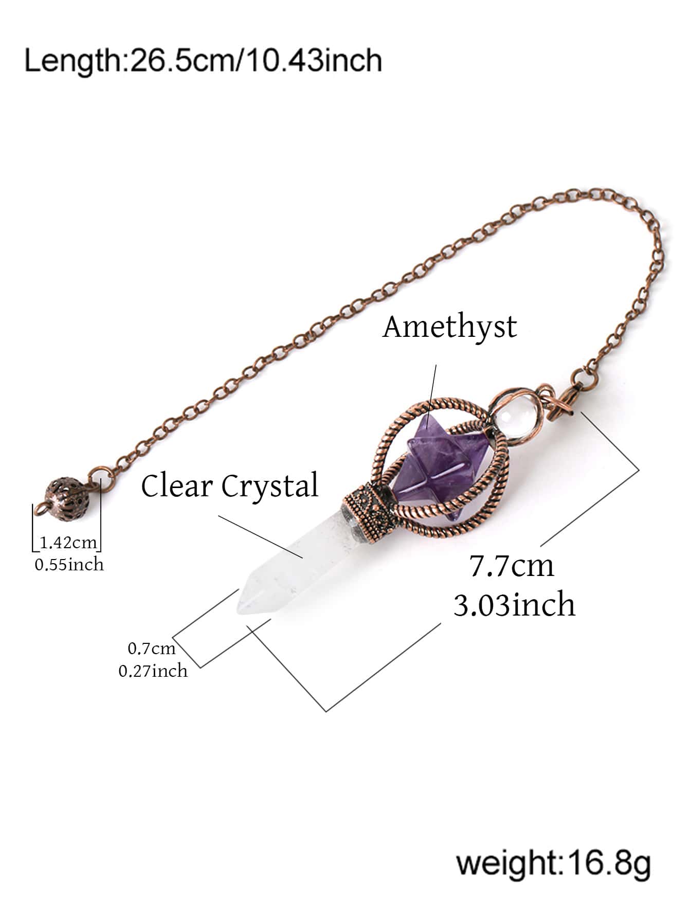 1PC Vintage Esotericism Clear Quartz Rose Quartz Amethyst Crystals Pendulums for Dowsing ...
