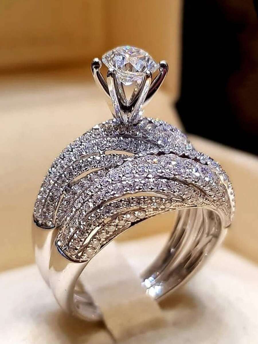 2pcs Elegant Wedding Engagement Party Couples Rings Women Geometric ...