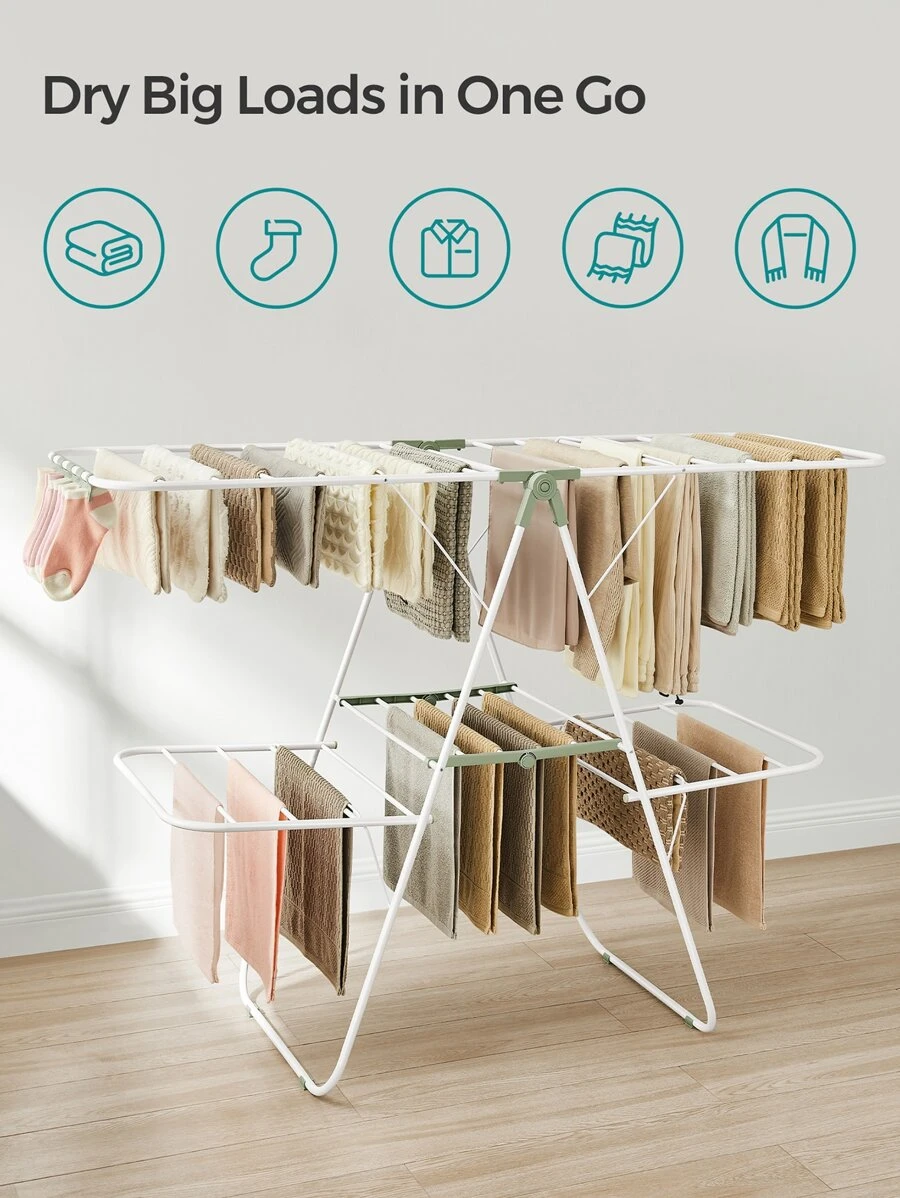 SONGMICS Clothes Drying Rack, Foldable 2-Level Laundry Drying Rack ...