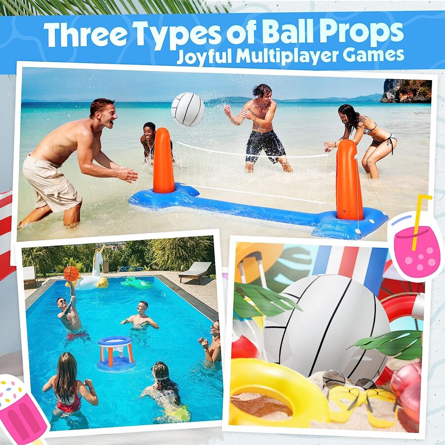 Pool Toys - Swimming Pool Basketball & Volleyball Sets Incl Inflatable ...