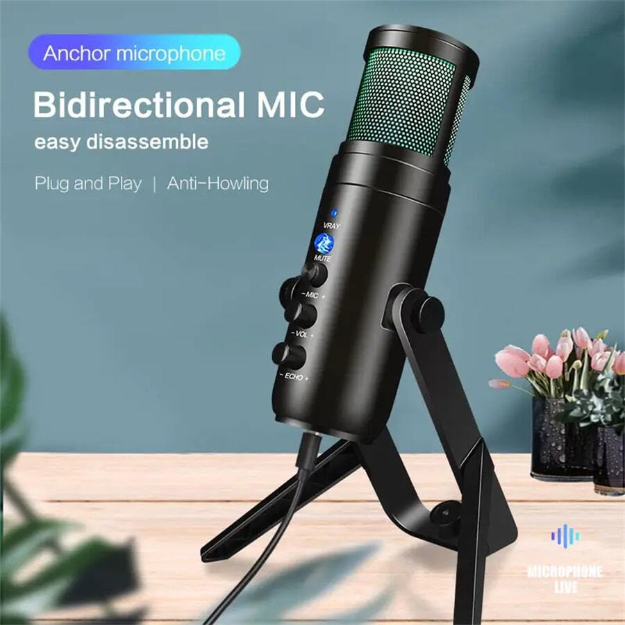 USB Microphone Computer Omnidirectional PC Gaming Mic with Tripod Stand ...