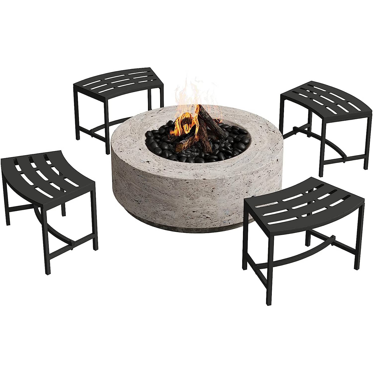 Metal Curved Fire Pit Bench Set of 4, Outdoor Fire Pit Seating, Coated ...