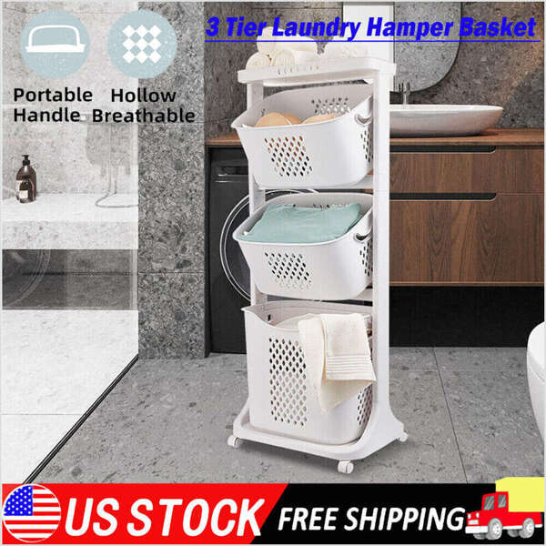 Basket 3 Tier Sorter Clothes Storage Organizer Shelf Rolling Cart ...