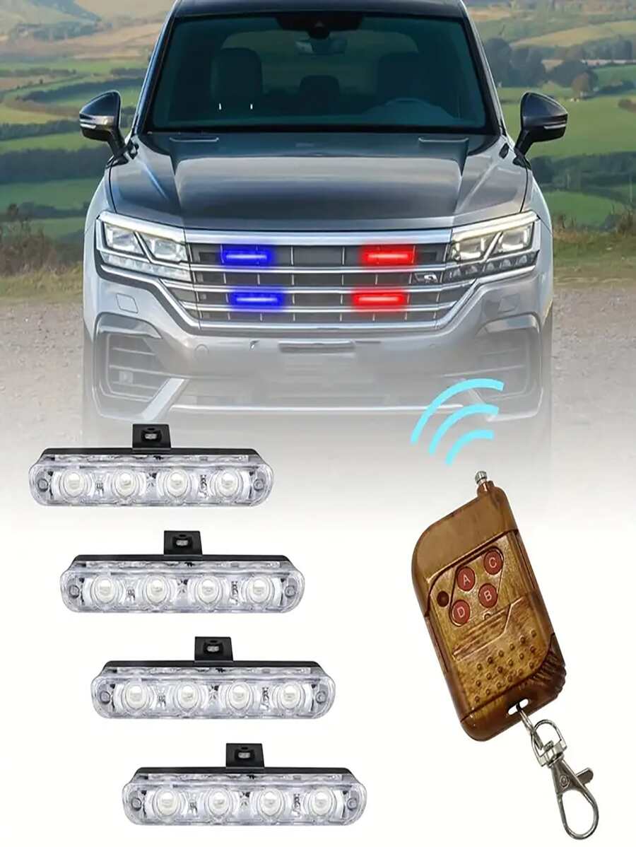 4 In1 LED Grille Strobe Light Emergency Red Blue Strobe Warning Light ...