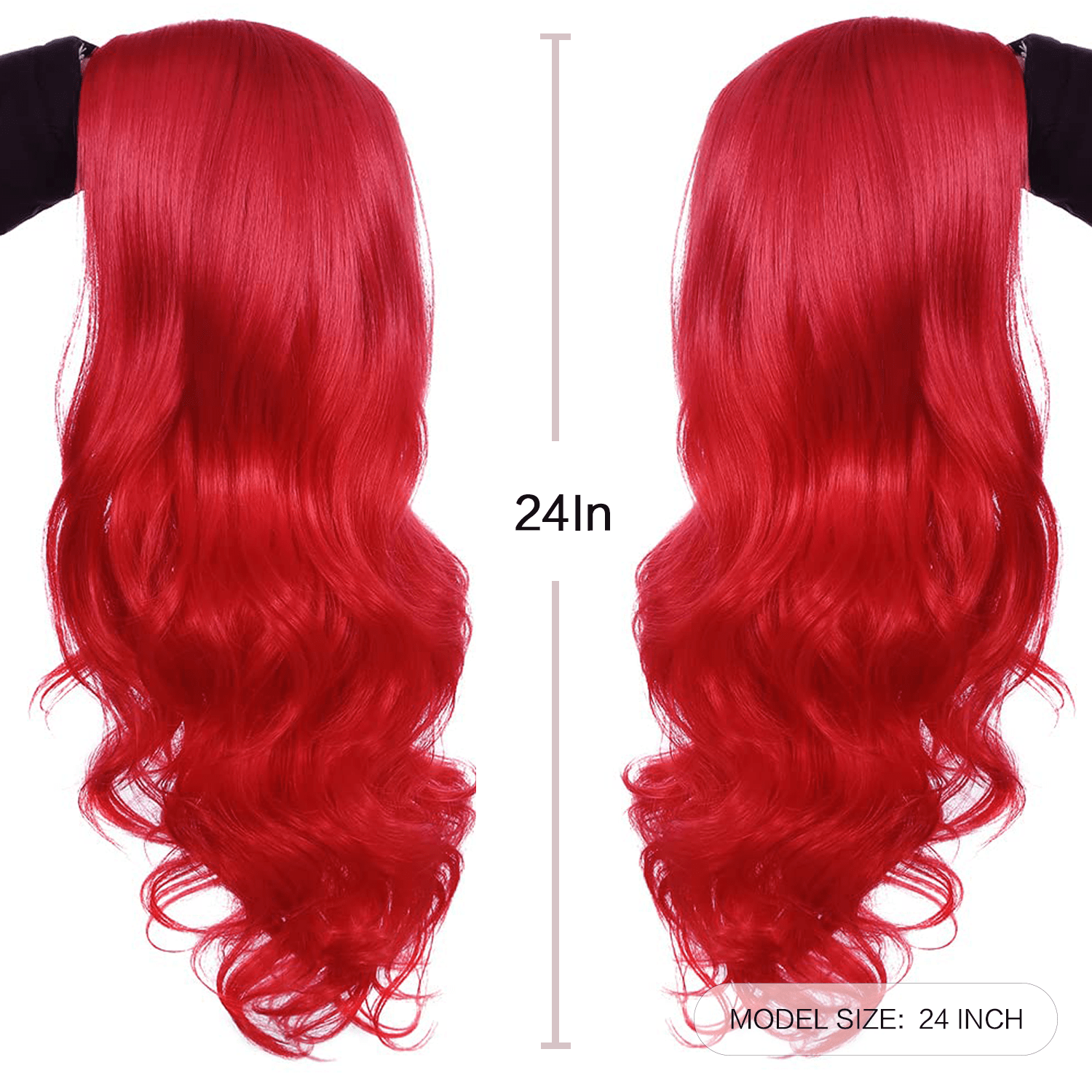24In Long Red Wavy Wigs for Women Curly Middle Part Red Wig Natural ...