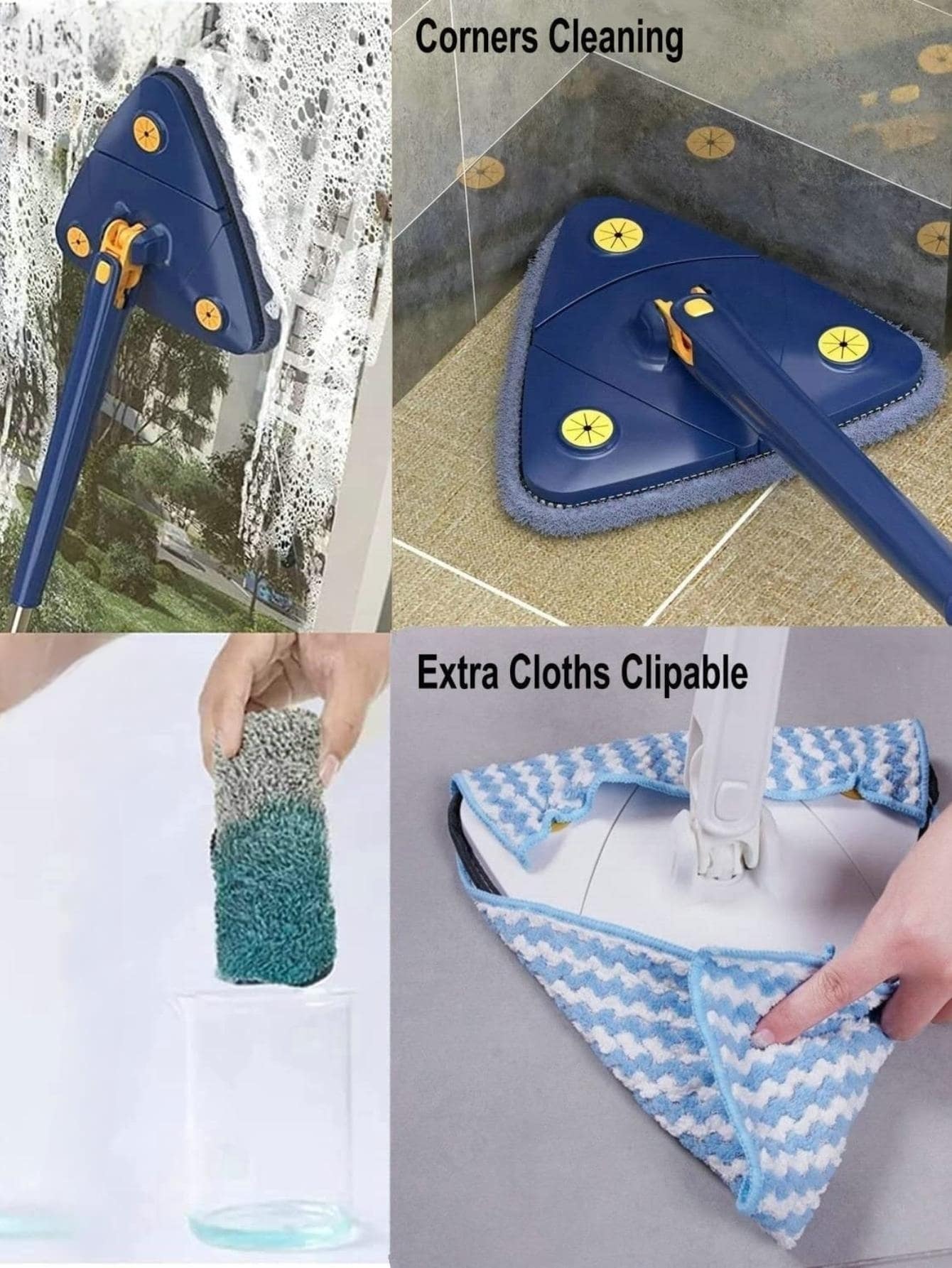 360° Rotatable & Adjustable Cleaning Mop With Extendable Triangular ...
