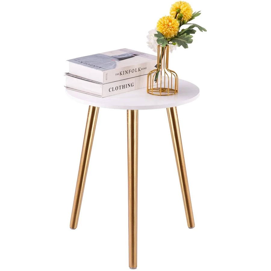 Round Side Table, White Nightstand Coffee End Table for Living Room ...