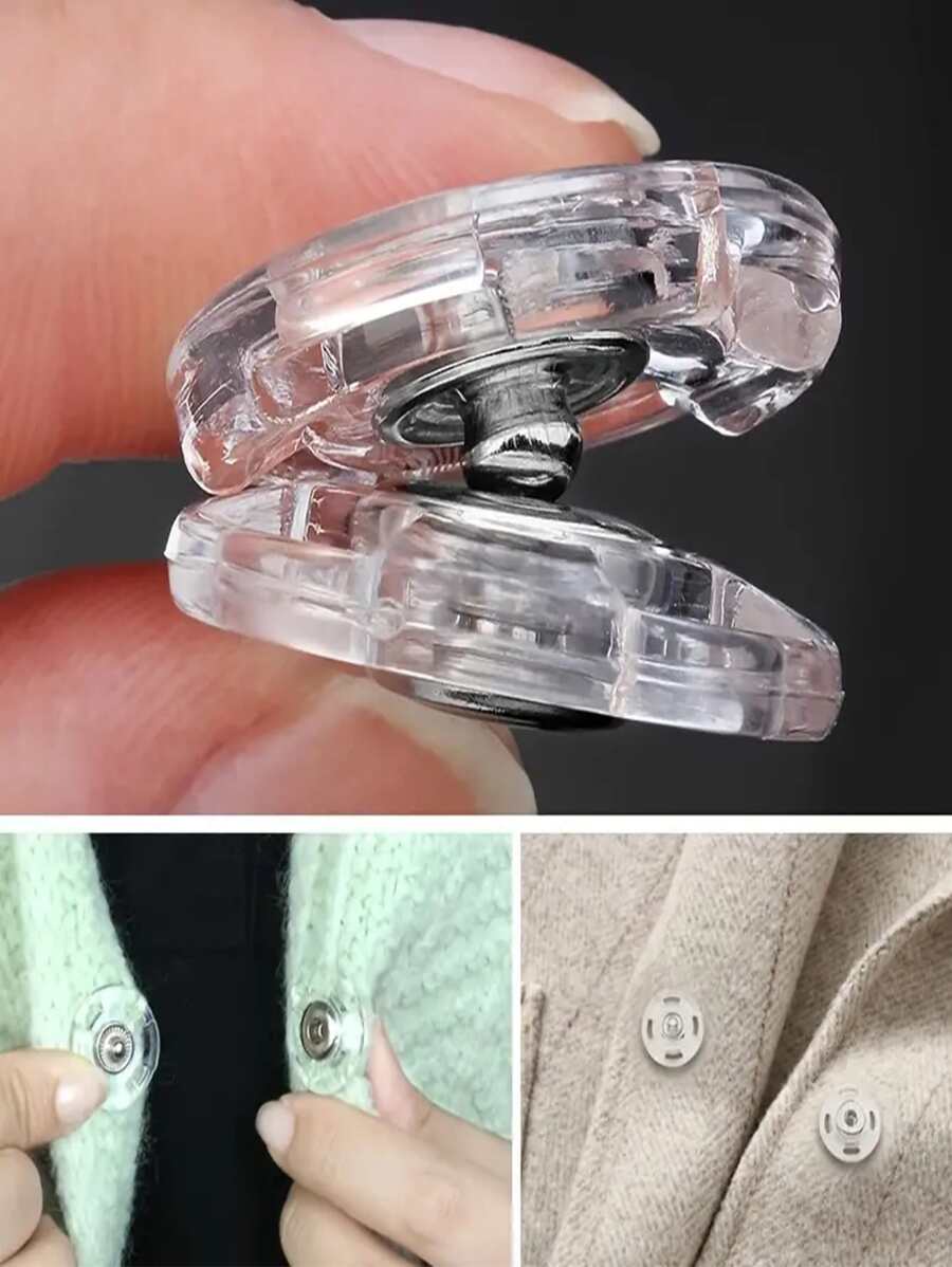 8pairs/set Transparent Hidden Snap Button & Round Women's Button ...