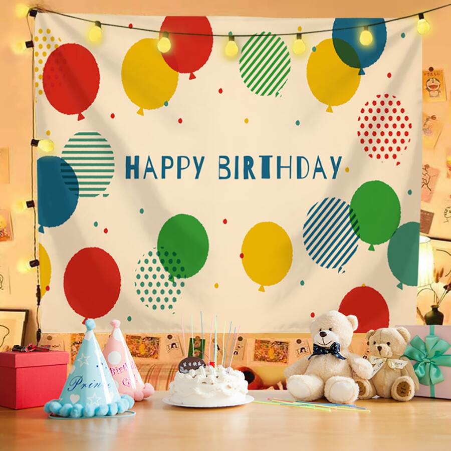 Ins Birthday Tapestry Cute Cartoon Happy Birthday Hanging Cloth ...