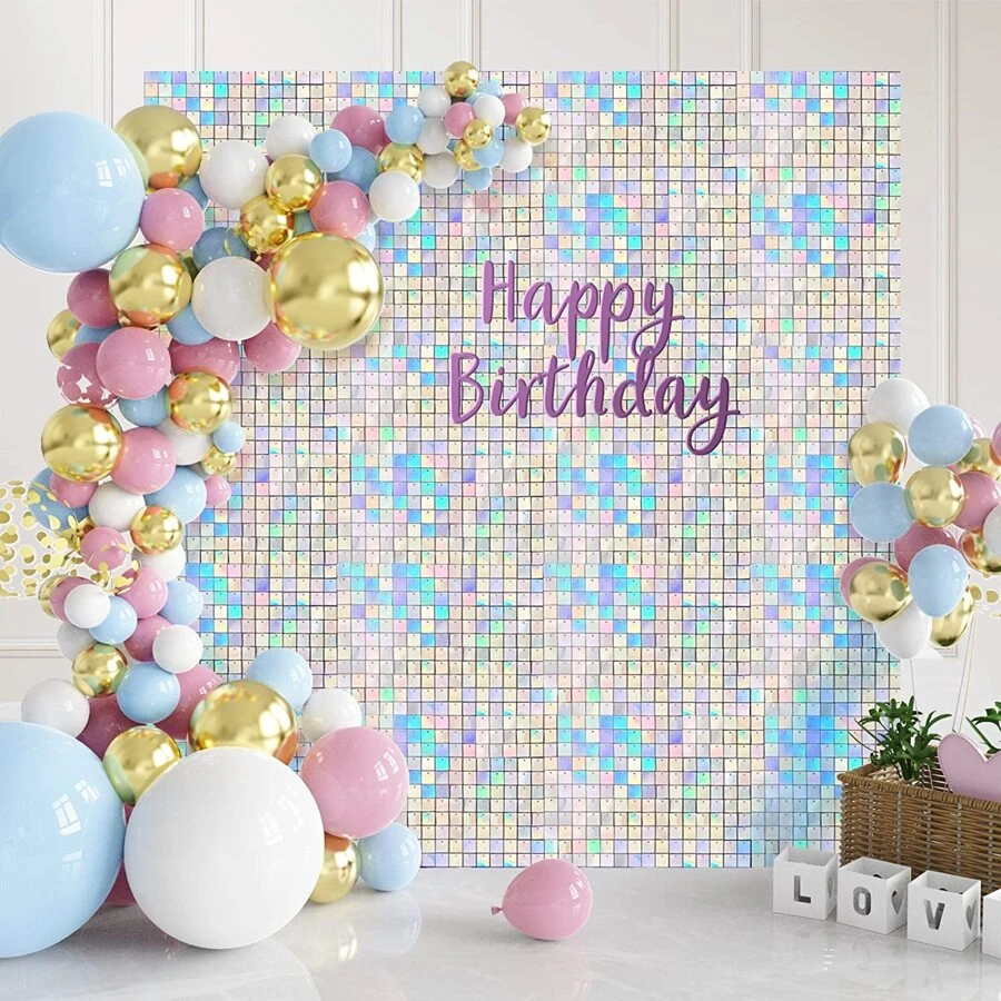 1pc Colorful Silver Shimmer Wall Panel, Windy Effect For Birthday Party ...