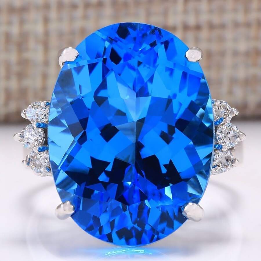 Fashionable Oval Light Blue Rhinestone Ring | SHEIN USA