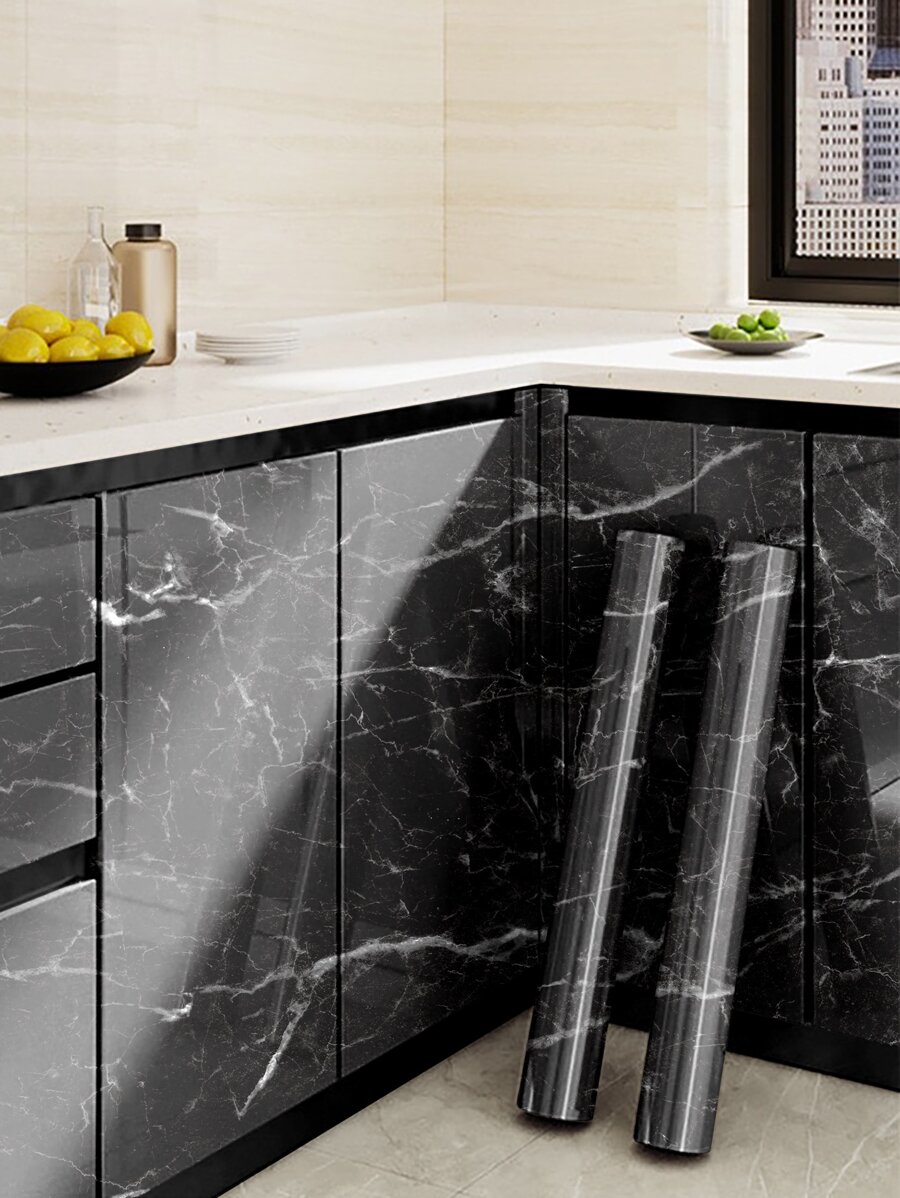1pc Black Marble Pattern Self-Adhesive Kitchen Sticker, Nordic Style ...