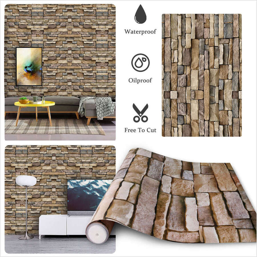 Brick Stone Wallpaper Roll Self Adhesive Contact Paper Peel Stick ...