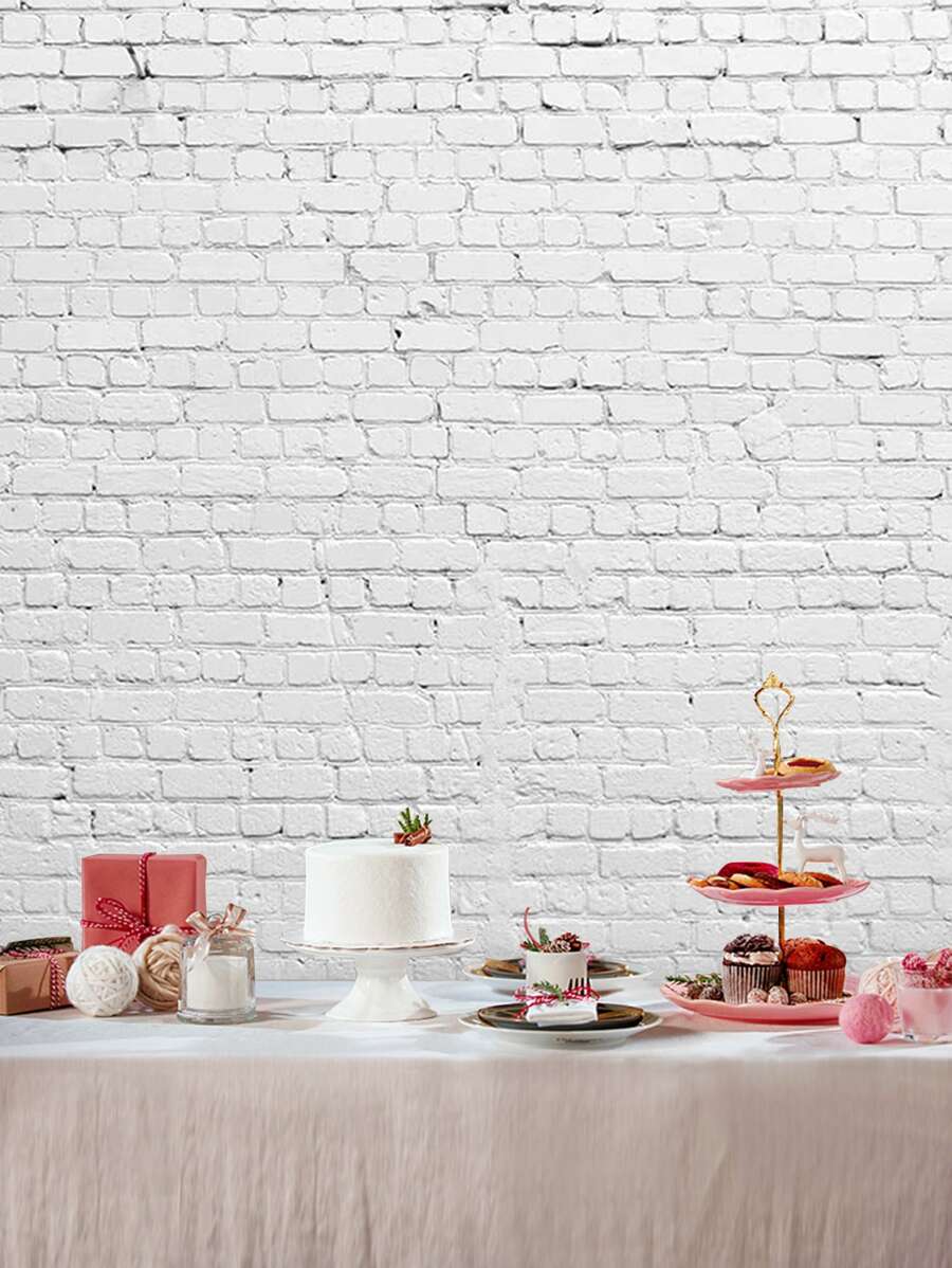 1pc White Brick Pattern Background Cloth For Party Photo Shoot, Wall ...