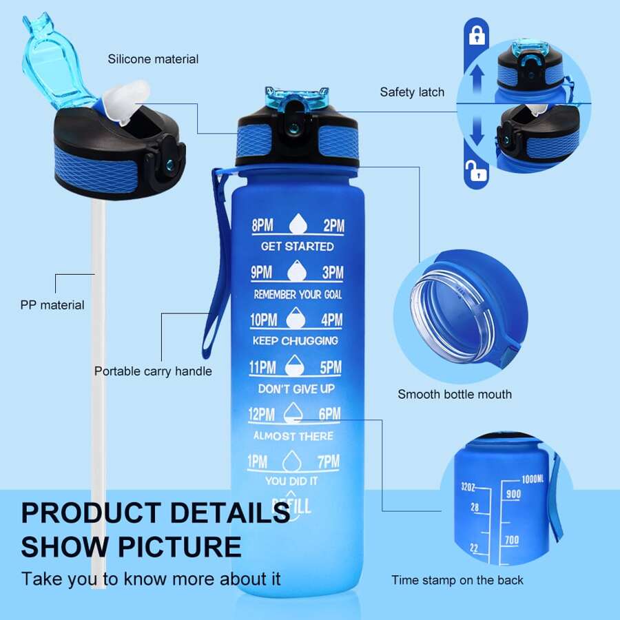 Mumutan [juego De Botellas De Agua Deportiva De 3 Piezas][con Correa][con Pajita][con Marcador ...