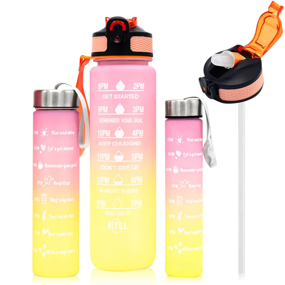 Mumutan [juego De Botellas De Agua Deportiva De 3 Piezas][con Correa][con Pajita][con Marcador ...